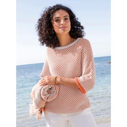 WITT Damen Strickpullover in Netz-Optik, papaya-ecru, Gr&ouml;&szlig;e 36