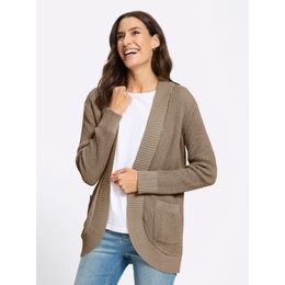WITT Damen Strickjacke mit abgerundetem Saum vorne, beige, Gr&ouml;&szlig;e 50