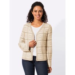 WITT Damen Strickjacke in H&auml;kel-Optik, sand-wei&szlig;, Gr&ouml;&szlig;e 50