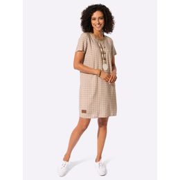 WITT Damen Webkleid in figurfreundlicher A-Linie, camel-ecru-bedruckt, Größe 38