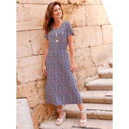 WITT Damen Jerseykleid mit Taillen-Gummizug, marine-orchidee-bedruckt, Gr&ouml;&szlig;e 40