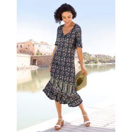 WITT Damen Jerseykleid mit Volants, marine-eucalyptus-bedruckt, Gr&ouml;&szlig;e 46