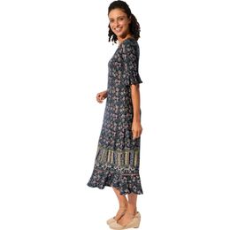 WITT Damen Jerseykleid mit Volants, marine-eucalyptus-bedruckt, Gr&ouml;&szlig;e 48