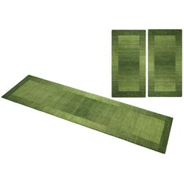 Bettumrandung Theko "Gabbeh Super, Handweb Teppich, Bordüre, reine Wolle, handgewebt" Gr. 14, grün, H:9mm, Obermaterial: 100% Wolle, Bettumrandungen, Bettvorleger, Schlafzimmer, Läufer-Set