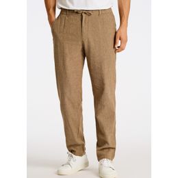 Leinenhose LINDBERGH "LINDBERGH Leinenhose", Herren, Gr. L, dk stone, Obermaterial: 55% Leinen, 45% Baumwolle, relaxed fit, Hosen