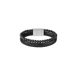 Lederarmband BOSS "SPHERE MIXED", edelstahlfarben, schwarz, schwarz, Armbänder, Damen, 19cm, Edelstahl Leder, Edelstahl, Leder, mit Onyx oder Tigerauge
