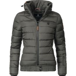 Steppjacke Marikoo "Poison", Damen, Gr. L (40), grau (anthrazit), Oberstoff: 100% Polyester, Futter: 100% Polyester, Wattierung: 100% Polyester, Ärmelfutter: 100% Polyester, clean, tailliert hüftbedeckend, Ärmel ohne Ärmelschlitz Bündchen, Jacken, stylische Damen Winterjacke mit hohem Kragen