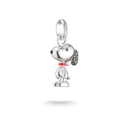 Charm-Einhänger Thomas Sabo "Thomas Sabo x Peanuts Snoopy Pavé Charm - Connect", silberfarben, schwarz, rot, schwarz, Charms, Damen, Silber 925 (recycelt), mit Zirkonia (synth.)