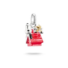 Charm-Einhänger Thomas Sabo "Thomas Sabo x Peanuts Snoopy/Woodstock auf der Hundehütte - Connect", silberfarben, gelbgoldfarben, schwarz, rot, Charms, Damen, Silber 925 (recycelt)