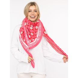 Dreieckstuch Zwillingsherz ""Luxury Vibes"", Damen, rot pink, Strick, Baumwollmischung, gemustert, mehrfarbig, Modetücher, Feinstrick, Blumenmotiv, Statement, wärmend