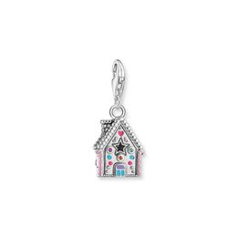 Charm-Einhänger Thomas Sabo "Lebkuchenhaus Silber", silberfarben, gelbgoldfarben, blau, rosa, pink, violett, kristallweiß, orange, grün, violett, kristallweiß, orange, grün, Charms, Damen, Silber 925 (recycelt), mit Glas-Keramik Stein, Zirkonia (synth.), Rubin (synth.)