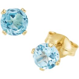 Paar Ohrstecker Firetti "Schmuck Geschenk Gold 375 Ohrschmuck Ohrringe Edelstein Krappenfassung", gold (gelbgoldfarben, blau, blau), Ohrringe, Damen, 4,7mm, Gelbgold 375, mit Blautopas, Citrin oder Peridot