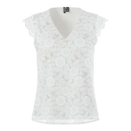 Spitzentop Pieces "PCOLLINE SL LACE V-NECK TOP WVN NOOS", Damen, Gr. XS, wei&szlig; (cloud dancer), Spitze, Obermaterial: 90% Nylon, 10% Elasthan, unifarben, regular fit normal, V-Ausschnitt, Tops Spitzentop