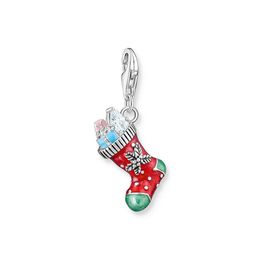 Charm-Einhänger Thomas Sabo "Weihnachtssocken", silberfarben, rot, grün, blau, pink, kristallweiß, kristallweiß, Charms, Damen, Silber 925 (recycelt), mit Zirkonia (synth.)