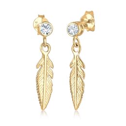 Paar Ohrhänger Elli "Ohrhänger Feder 925 Silber, mit Kristallen von Swarovski", gold, Ohrringe, Damen, onesize,mit Steinen, Silber 925 (Sterlingsilber)