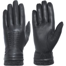 Lederhandschuhe Pearlwood, Damen, Gr. 7.5, schwarz, Leder, unifarben, Handschuhe, mit feinen Nähten