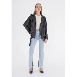 Lederimitatjacke FRESHLIONS "Nela", Damen, Gr. XS, schwarz, 100% Polyester, unifarben, normal, Jacken, in angesagter Kunstleder-Optik