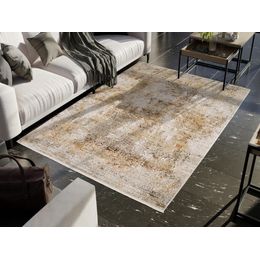 Teppich OCI DIE TEPPICHMARKE "BESTSELLER CAVA", beige, mix, B:120cm H:8mm L:180cm, Kunstfaser, Viskose, Teppiche, Fransenteppich, Glanz Viskose, mit Fransen, Hoch Tief Struktur, Vintage, Wohnzimmer