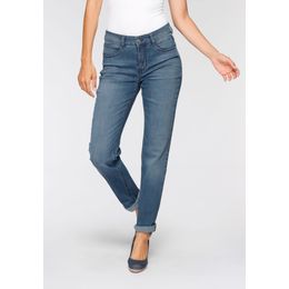 5-Pocket-Jeans MAC "Angela", Damen, Gr. 36, L&auml;nge 30, blau (mid blau main wash), Denim/Jeans, Obermaterial: 92% Baumwolle, 6% Polyester, 2% Elasthan, Abriebeffekte, figurbetont, Jeans 5-Pocket-Jeans, Die Schmale, Topseller