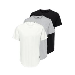 Only & Sons Rundhalsshirt ONLY & SONS "ONSMATT LONGY SS TEE 3-PACK", Herren, Gr. L, weiß detail:weiß gray schwarz 3, pack, Single Jersey, Obermaterial: 100% Baumwolle, unifarben, relaxed fit normal, Rundhals, Shirts