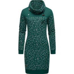 Sweatkleid Ragwear "Chloe Dress", Damen, Gr. L (40), Normalgrößen, grün (tannengrün), 70% Baumwolle, 30% Polyester, tailliert ca. Mitte Oberschenkel, hoch geschlossener Ausschnitt, Ärmel ohne Ärmelschlitz Rippstrickbündchen, Kleider, stylisches Langarmkleid mit Ethnomuster