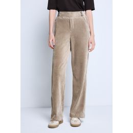 Cordhose STREET ONE STUDIO, Damen, Gr. 38, Länge 30, tan braun, Web, 65% Baumwolle, 33% Polyester, 2% Elasthan, unifarben, comfort fit lang, Hosen, High Waist