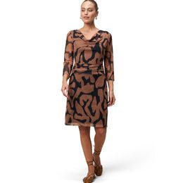 Meshkleid Zero "Damen Meshkleid mit Wasserfallausschnitt", Damen, Gr. 34, Normalgrößen, schwarz (schwarzcamel), Jersey, Obermaterial: 95% Polyester, 5% Andere. Ärmelfutter: ohne Futter., durchscheinend, figurbetont lang, Wasserfallausschnitt, eng, Kleider, drapiert /gerafft
