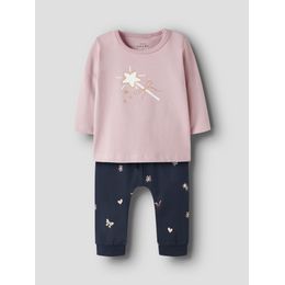 Schlafanzug name it "NBFVUBIE LS TOP BOX SET", Kinder, Gr. 74, blau (burnished lila pack:navy blazer), Jersey, Obermaterial: 95% Baumwolle, 5% Elasthan, bedruckt, normal, Rundhals, Homewear-Sets
