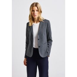 Kurzblazer Street One, Damen, Gr. 36, blau (tiefblau melange), Stoff, Obermaterial: 72% Polyester, 25% Viskose, 3% Elasthan; Futter: 100% Polyester, unifarben, normal normal, V-Ausschnitt, abgesteppt, Blazer, aus elastischem Materialmix