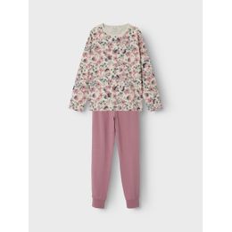 Pyjama name it "NKFNIGHTSET NOSTALGIA FLOWER NOOS", Mädchen, Gr. 158 (164), rosa (nostalgia rose), Jersey, Obermaterial: 95% Baumwolle, 5% Elasthan, bedruckt, relaxed fit normal, Rundhals, abgesteppte Kante, Homewear-Sets, in Basic-Form
