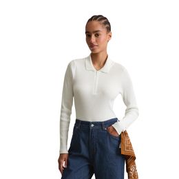 Marc O'Polo Langarm-Poloshirt MARC O'POLO DENIM "aus Organic Cotton-Stretch-Jersey", Damen, Gr. L, weiß (silky weiß), Obermaterial: 100% Baumwolle, unifarben, gerade, Babylock, Shirts
