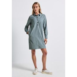 Blusenkleid Street One, Damen, Gr. 34, EURO-Größen, washed blau, Cord, 100% Baumwolle, unifarben, normal kniefrei, V-Ausschnitt, Manschette, Kleider, aus 100% Baumwolle