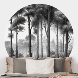 Bilderwelten Runde Tapete selbstklebend Romantische Waldlandschaft Schwarz-Wei&szlig;