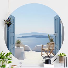 Bilderwelten Runde Tapete selbstklebend Santorini Blick &uuml;ber das Meer