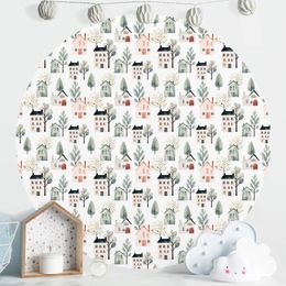Bilderwelten Runde Tapete selbstklebend Skandi Stadt Muster Pastell