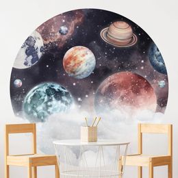 Bilderwelten Runde Tapete selbstklebend Universum umh&uuml;llt von Wolken
