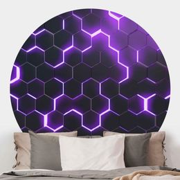 Bilderwelten Runde Tapete selbstklebend Strukturierte Hexagone mit Neonlicht in Lila