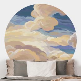 Runde Tapete selbstklebend Handgemaltes Wolkenmeer in Pastell