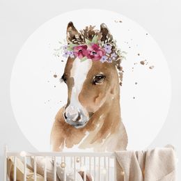 Bilderwelten Runde Tapete selbstklebend Florales Pony
