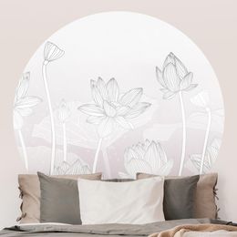 Runde Tapete selbstklebend Lotus Illustration Silber und Violett