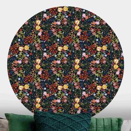 Bilderwelten Runde Tapete selbstklebend Handgemaltes Blumenmuster Boheme