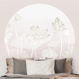 Bilderwelten Runde Tapete selbstklebend Lotus Illustration Gold und Rosa