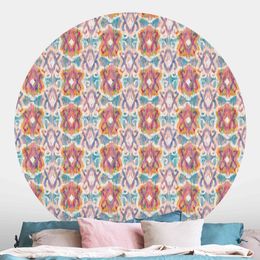 Bilderwelten Runde Tapete selbstklebend Ikat Muster Bali pastell