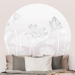 Bilderwelten Runde Tapete selbstklebend Lotus Illustration Silber und Violett