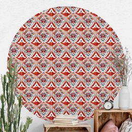Bilderwelten Runde Tapete selbstklebend Ikat Muster Bali rot und blau