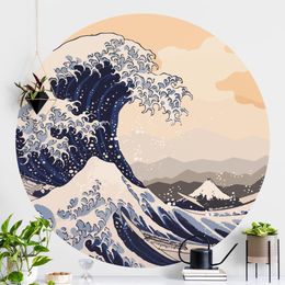 Bilderwelten Runde Tapete selbstklebend Illustration - Die gro&szlig;e Welle von Kanagawa
