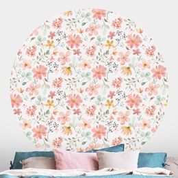 Bilderwelten Runde Tapete selbstklebend Blumen Muster Pastell Rosa Aquarell