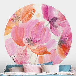 Bilderwelten Runde Tapete selbstklebend Aquarell Bl&uuml;tentraum Rosa