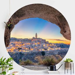 Bilderwelten Runde Tapete selbstklebend Ausblick auf Matera im Sonnenuntergang