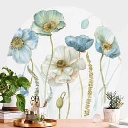 Bilderwelten Runde Tapete selbstklebend Bl&uuml;ten in Gold und Blau